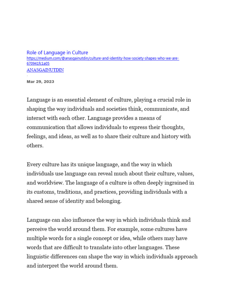 Role of Language in Culture | PDF | Identity (Social Science ...