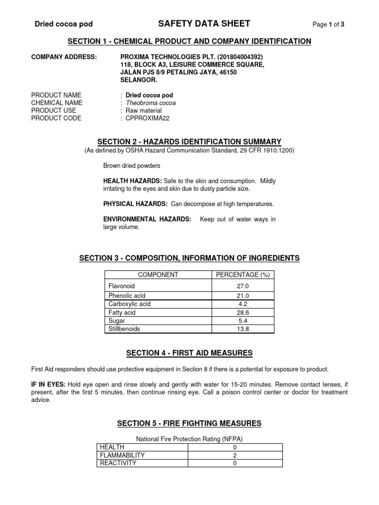 MSDS Cocoa Pod | PDF | Fires | Water