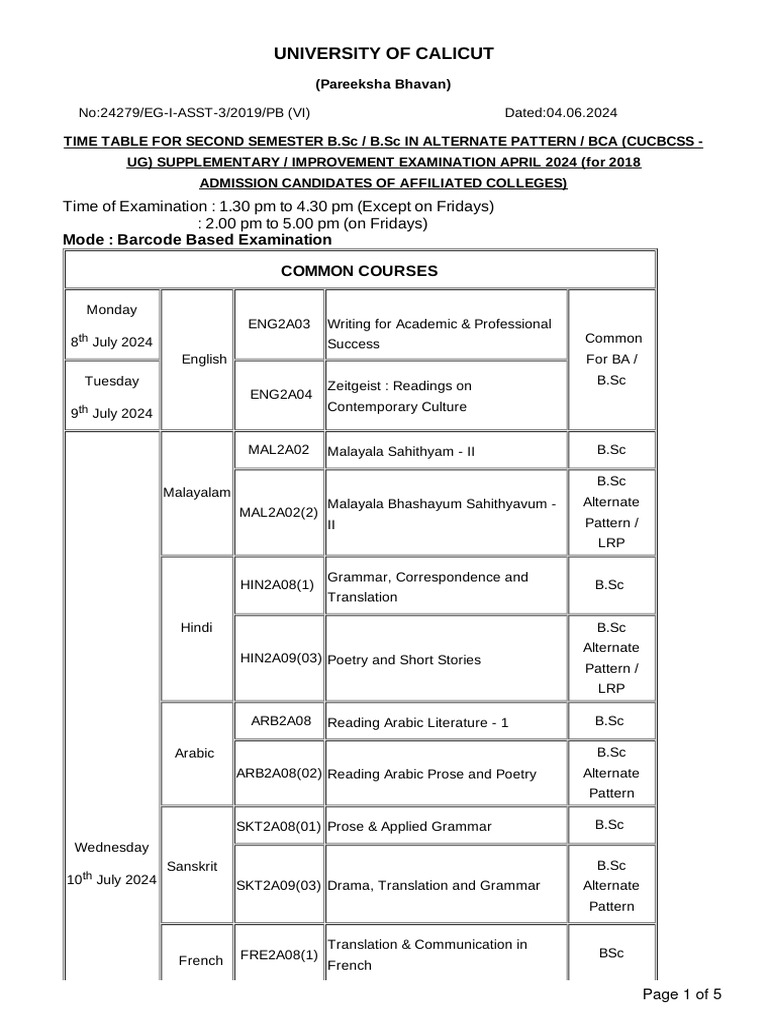 Second Semester Timetable | PDF | Science | Zoology