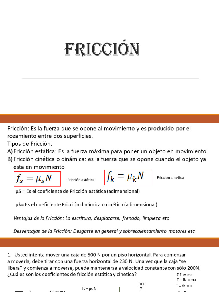 Tipos y Cálculos de Fricción | PDF | Fricción | Física Aplicada e ...