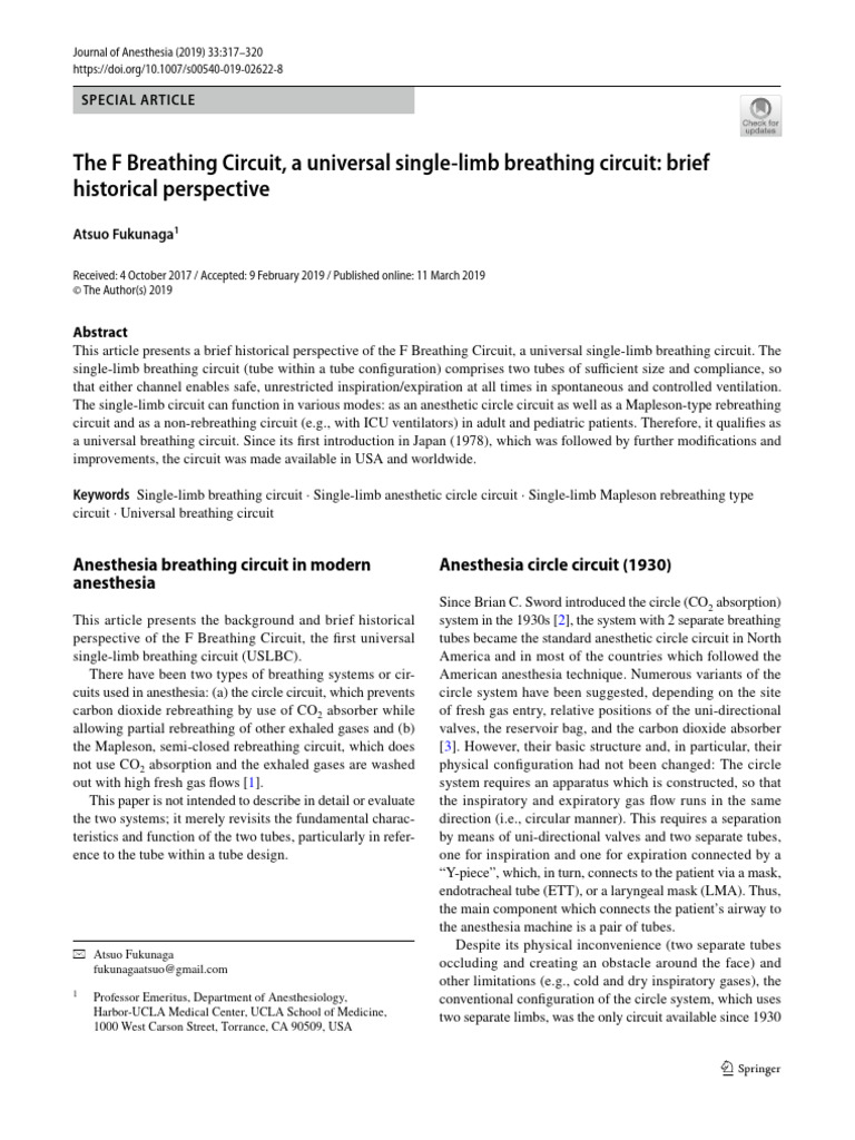 The F Breathing Circuit A Universal Single-Limb BR | PDF | Anesthesia ...