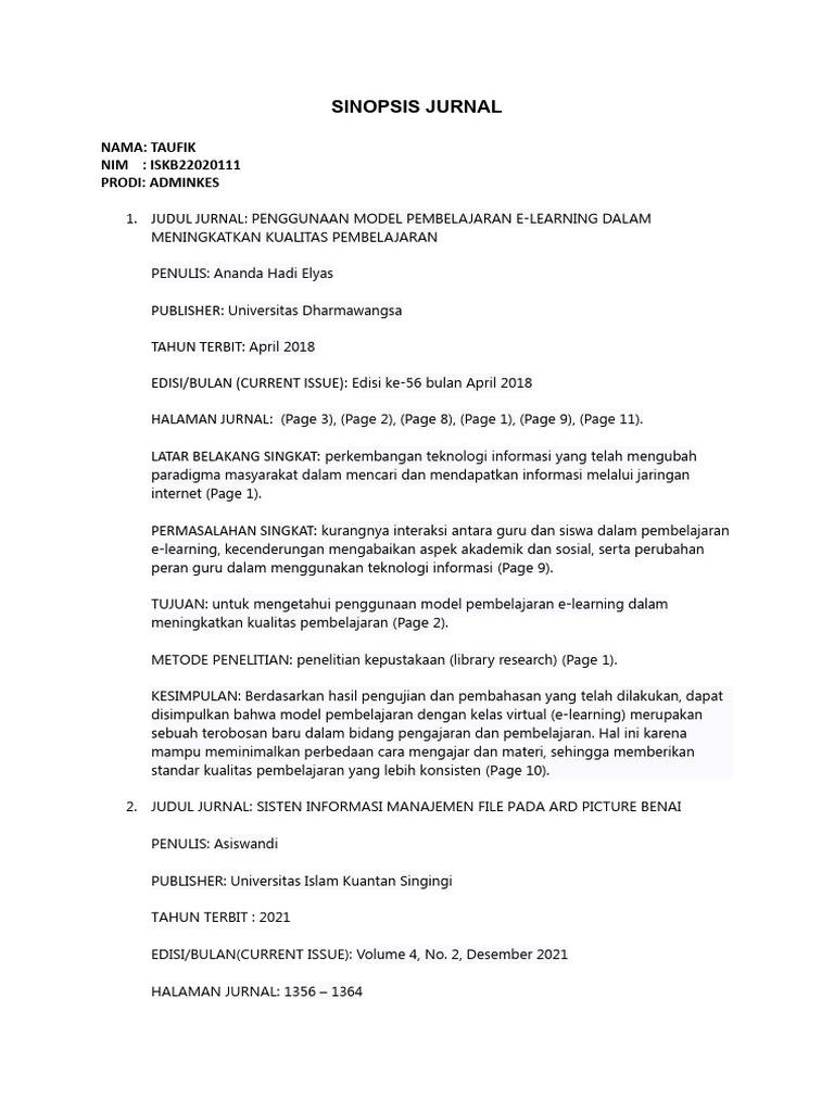 Taufik (Sinopsis Jurnal) | PDF