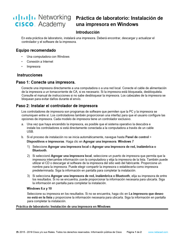 Practicas Del Capitulo 8 | PDF | Impresora (Computación) | Microsoft Windows