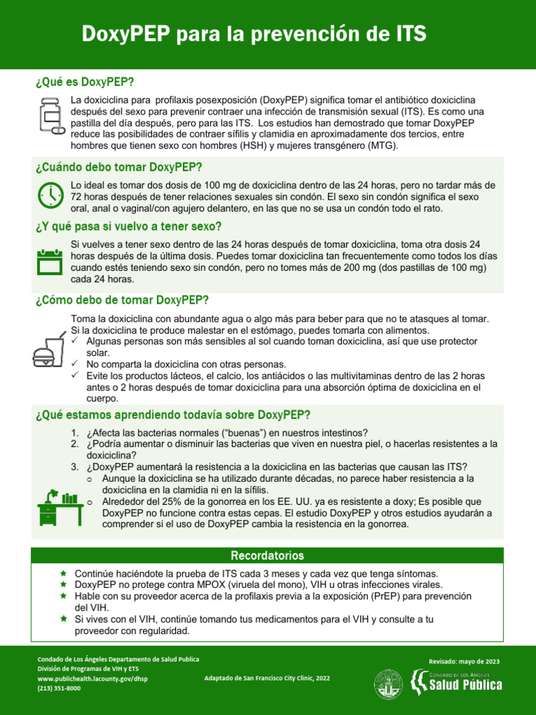 DoxyPEP Factsheet SP | PDF | Hombres que tienen sexo con hombres ...