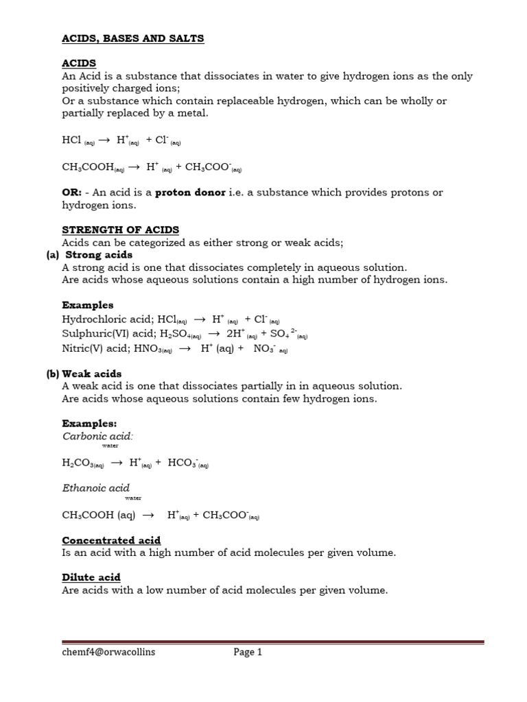 Form Four Chem Notes | PDF | Hydroxide | Acid