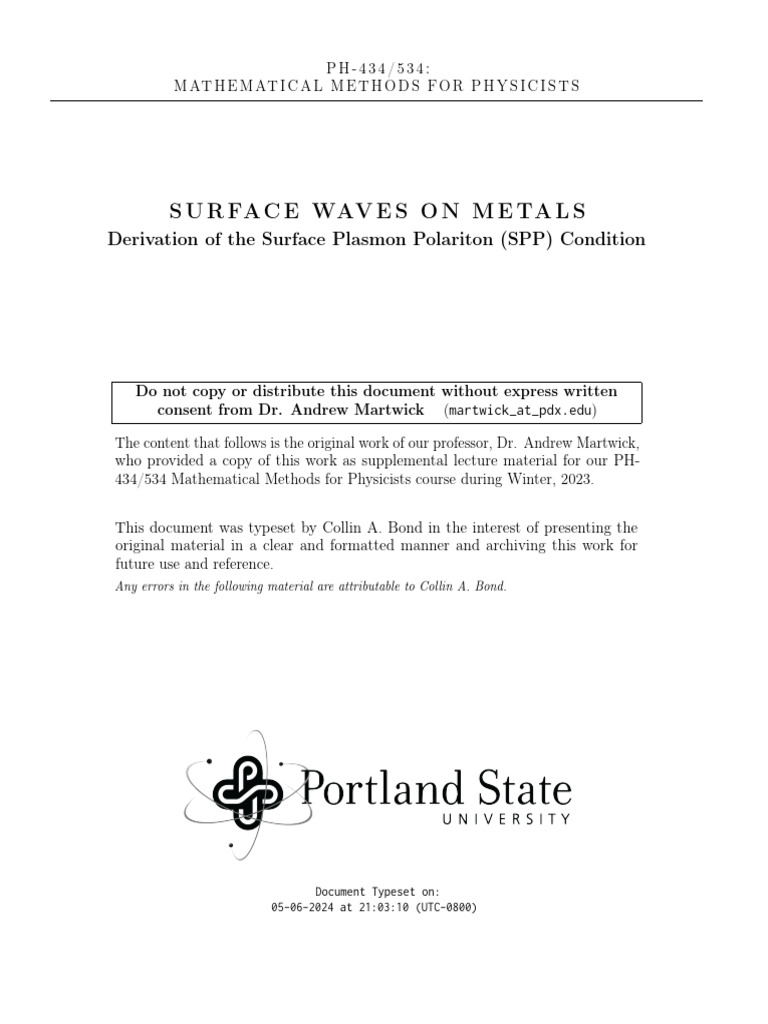 E M Derivation of SPP Condition | PDF | Electrical Resistivity And ...