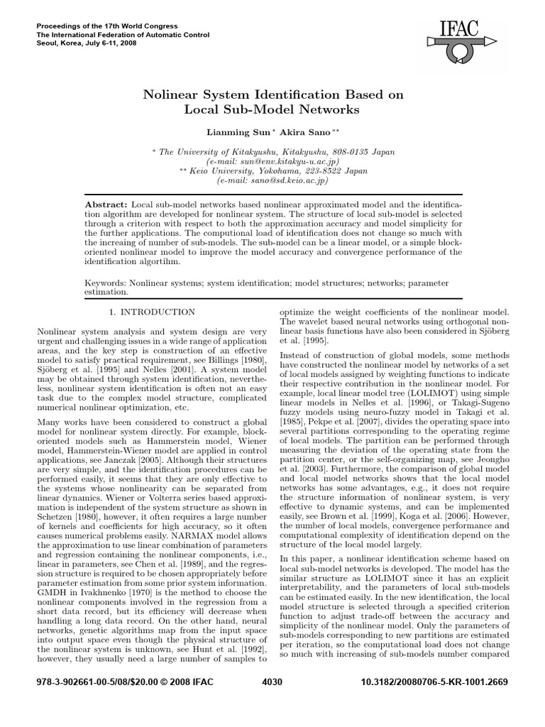 Nolinear System Identification Based on Local Sub-Model Networks | Download Free PDF ...