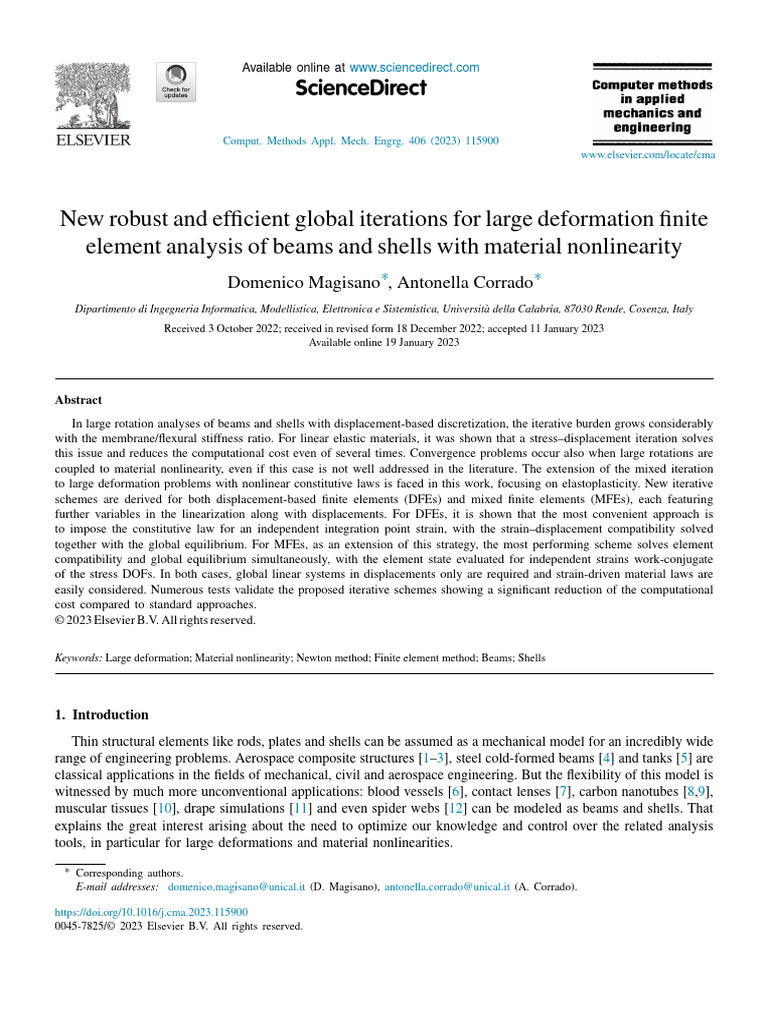Newrobustandefficient Global Iterations For Large Deformation Finite Element Analysis Of Beams