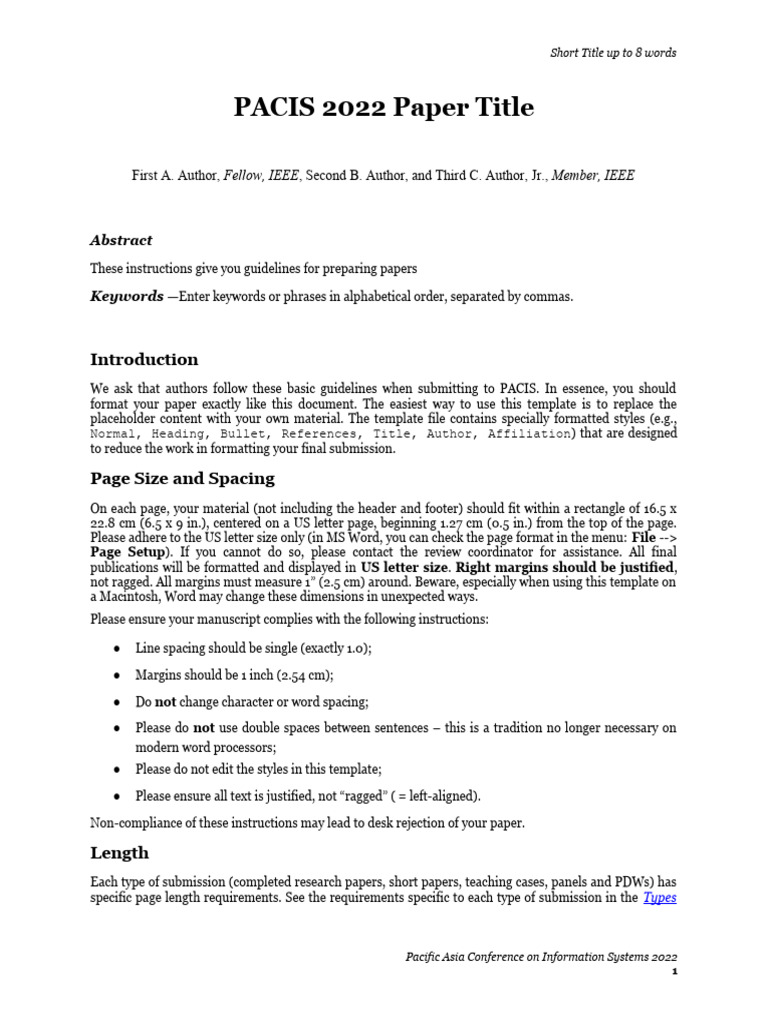 PACIS2022 Paper Submission Template | PDF | Typefaces | Microsoft Word