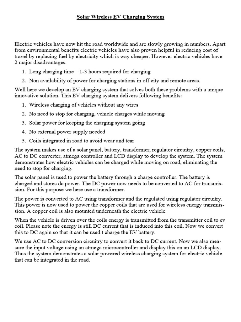 Solar Wireless EV Charging System Overview | PDF | Electric Vehicle ...