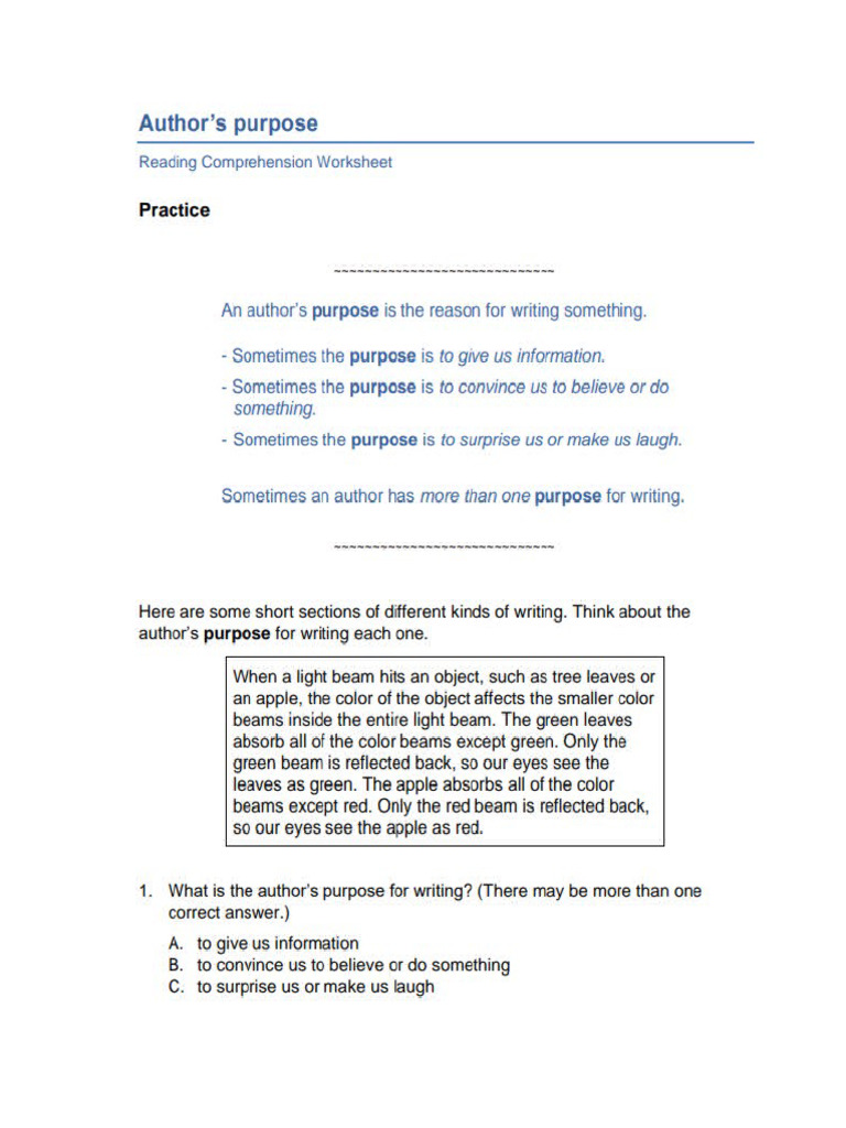 Author's Purpose Worksheet (1) | PDF
