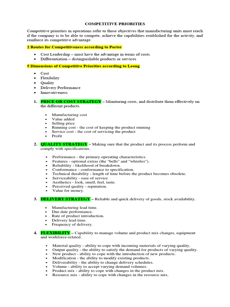 Competitive Priorities | PDF | Innovation | Competitive Advantage