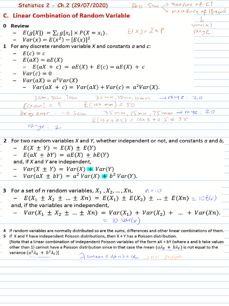 0729 MathC XII - S2Ch.2 Linear Combination of RV | PDF