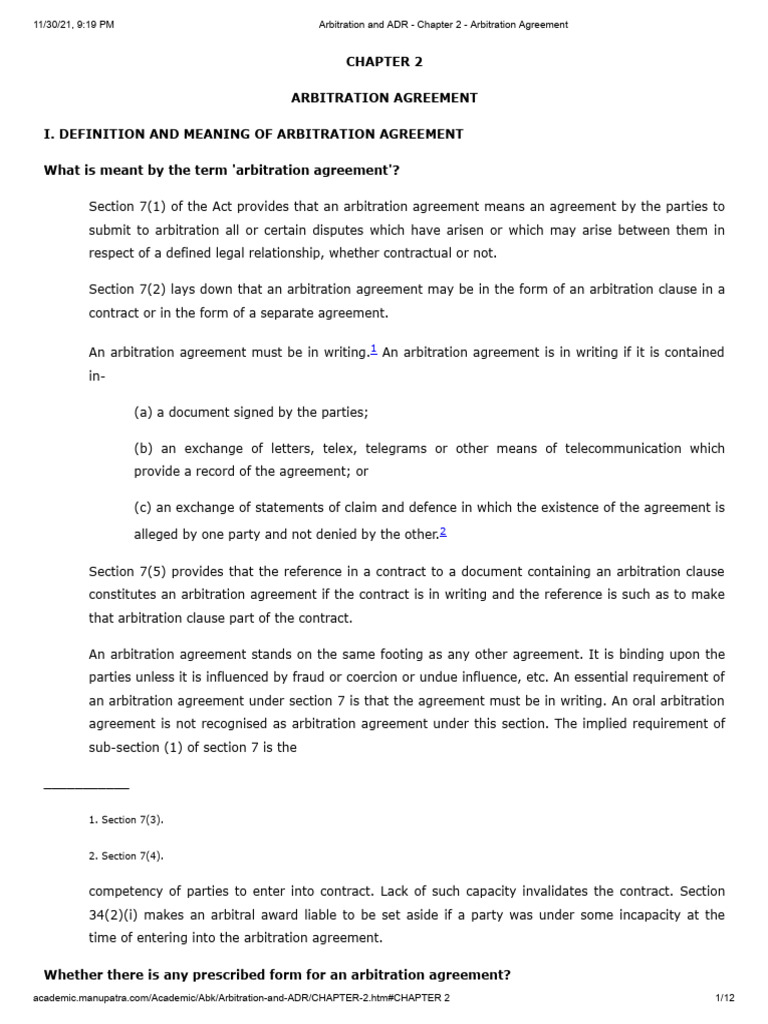 Arbitration and ADR - Chapter 2 - Arbitration Agreement | PDF ...