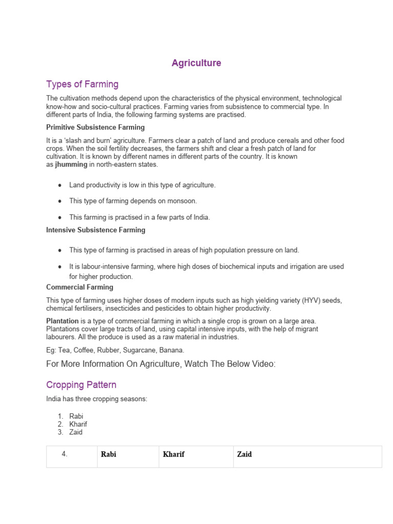 Class 10 Agriculture Overview | PDF | Agriculture | Crops