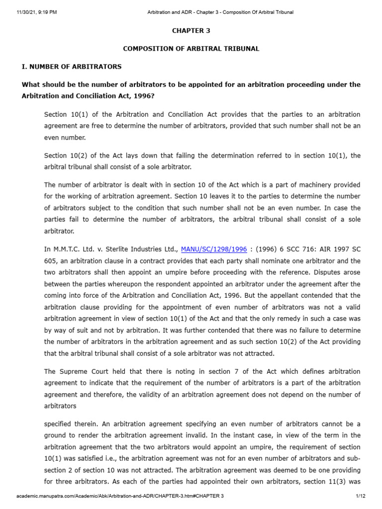 Arbitral Tribunal Composition Explained | PDF | Arbitration | Arbitral Tribunal