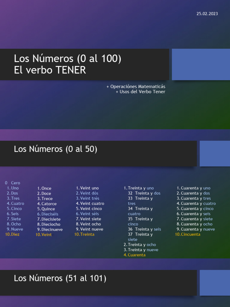 Los Números y El Verbo Tener | PDF
