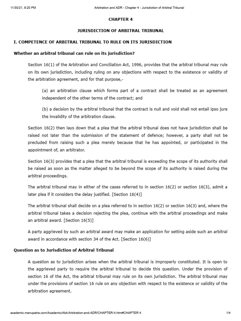 Arbitration and ADR - Chapter 4 - Jurisdiction of Arbitral Tribunal | PDF | Arbitral Tribunal ...