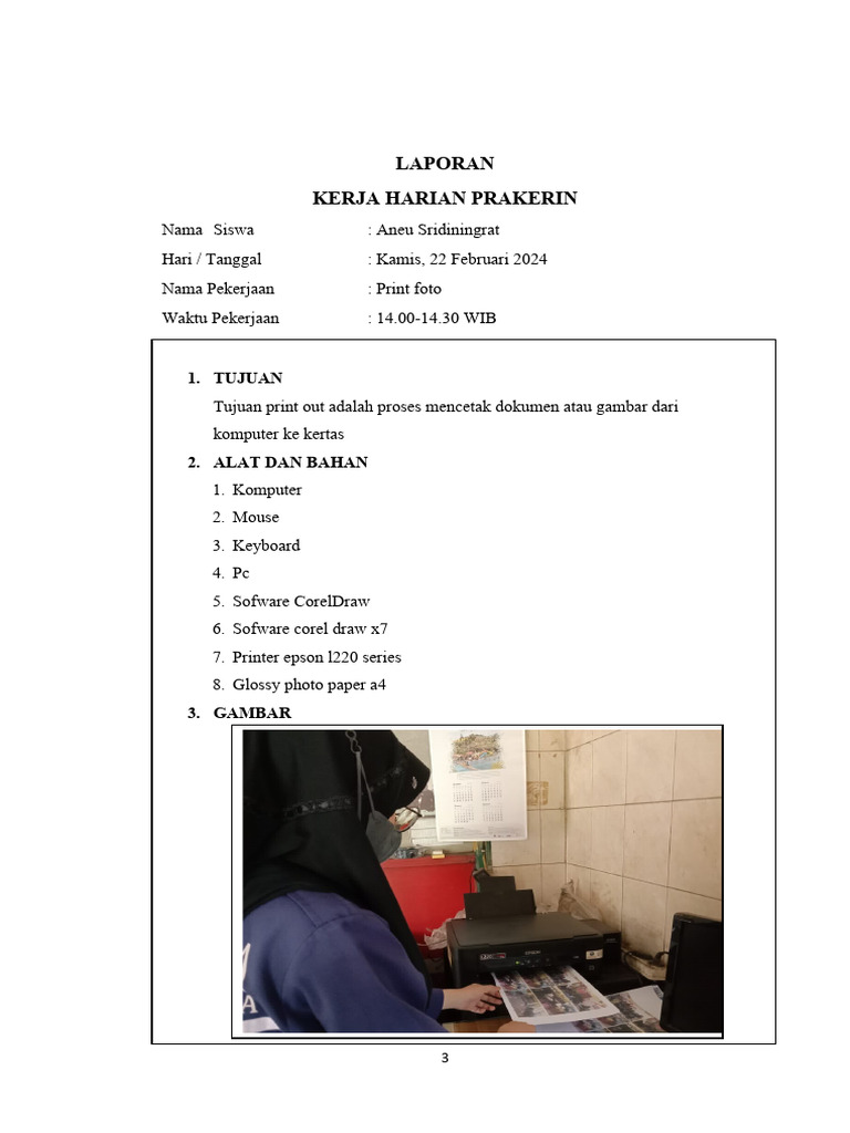 Laporan Kerja Harian Print Foto | PDF | Seni
