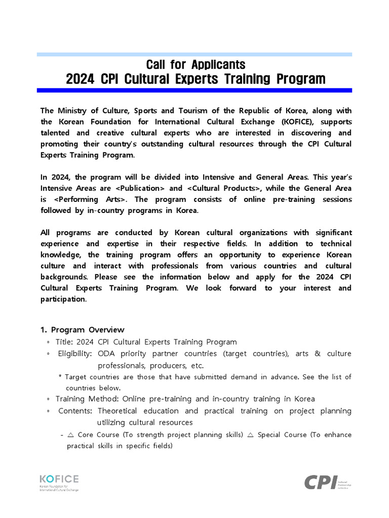 [Open Call] 2024 CPI Cultural Experts Training Program | PDF | Expert