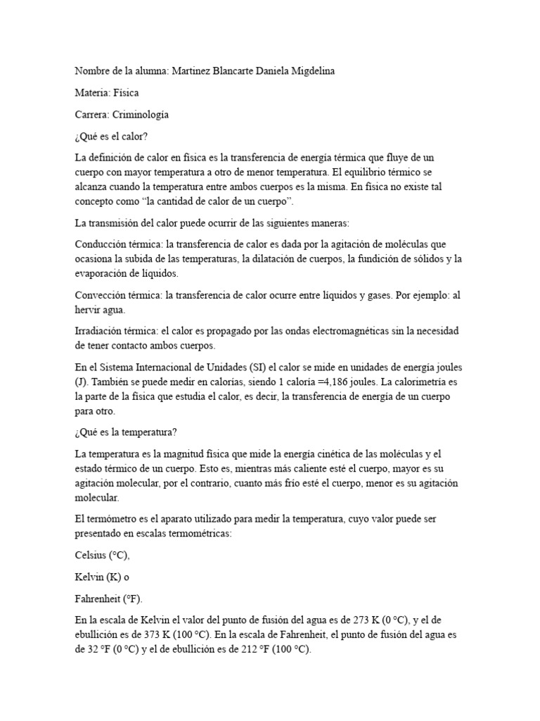 Tarea Física 2 Calor T Temperatura | PDF