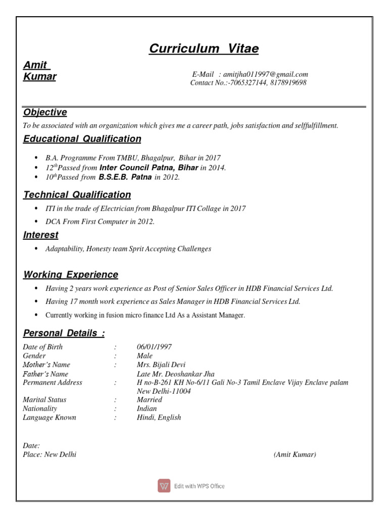 Curriculum Vitae AMIT KUMAR | PDF