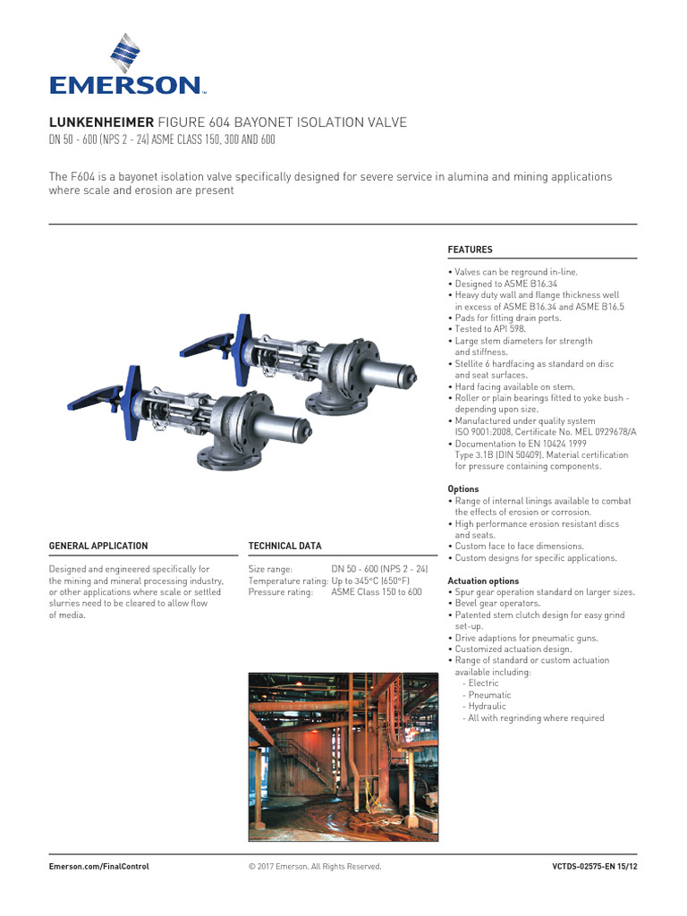 Data Sheets Figure 604 Bayonet Isolation Valve Lunkenheimer en en ...