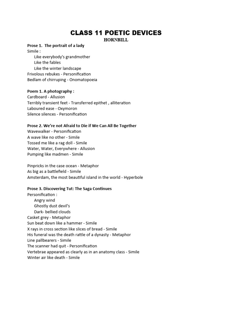 Class 11 Poetic Devices Overview | PDF | Art