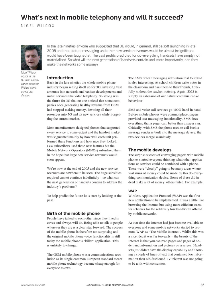 what next for mobile telephony | PDF | Computer Network | Mobile Phones