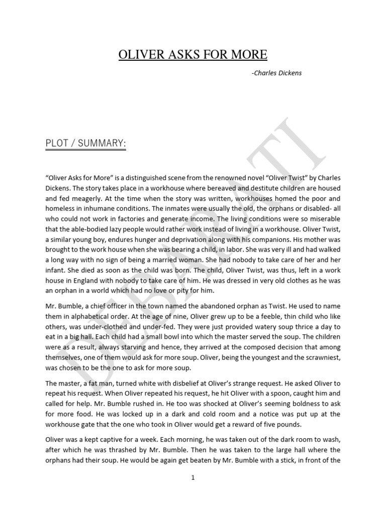 Oliver Asks for More | PDF | Oliver Twist