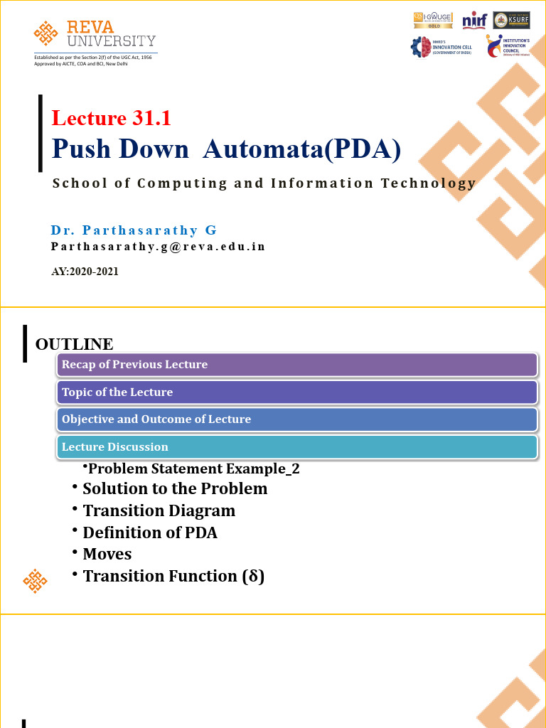 FAFL-Final-Lecture 31.1 PDA EXAMPLE - 2 | PDF | Theory Of Computation | Formal Methods