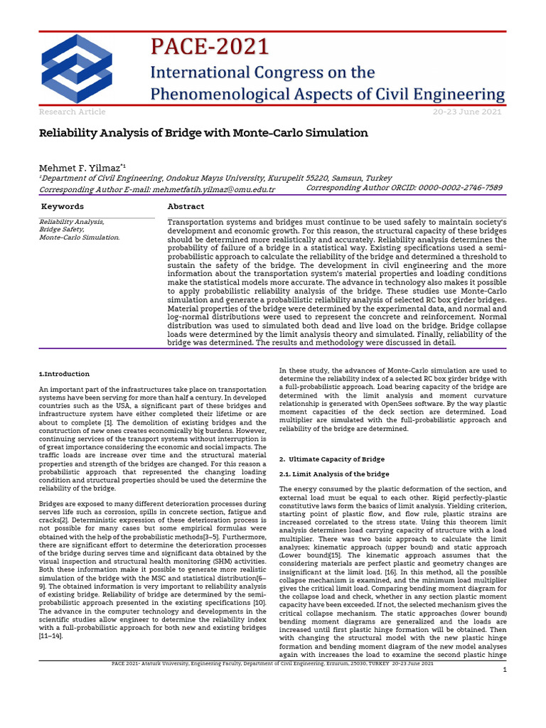 Reliability Analysis Of Bridge With Monte Carlo Simulation Pdf Reliability Engineering