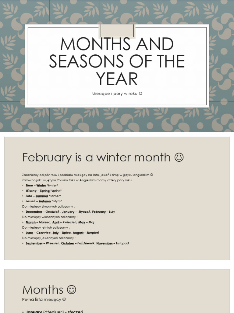Months and Seasons of The Year | PDF