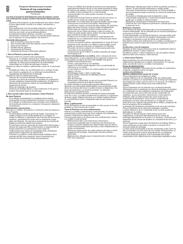 Pantecta 40 MG Comprimidos Gastrorresistentes | PDF | Medicamentos con ...