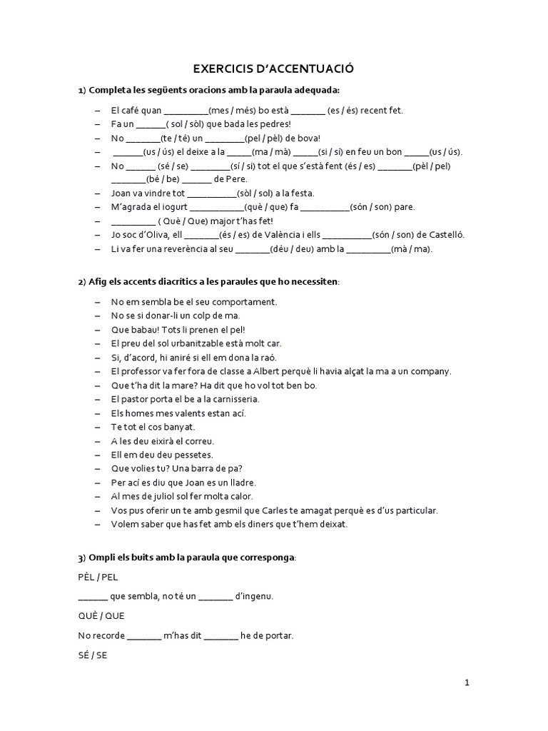 Exercicis Accentuació | PDF