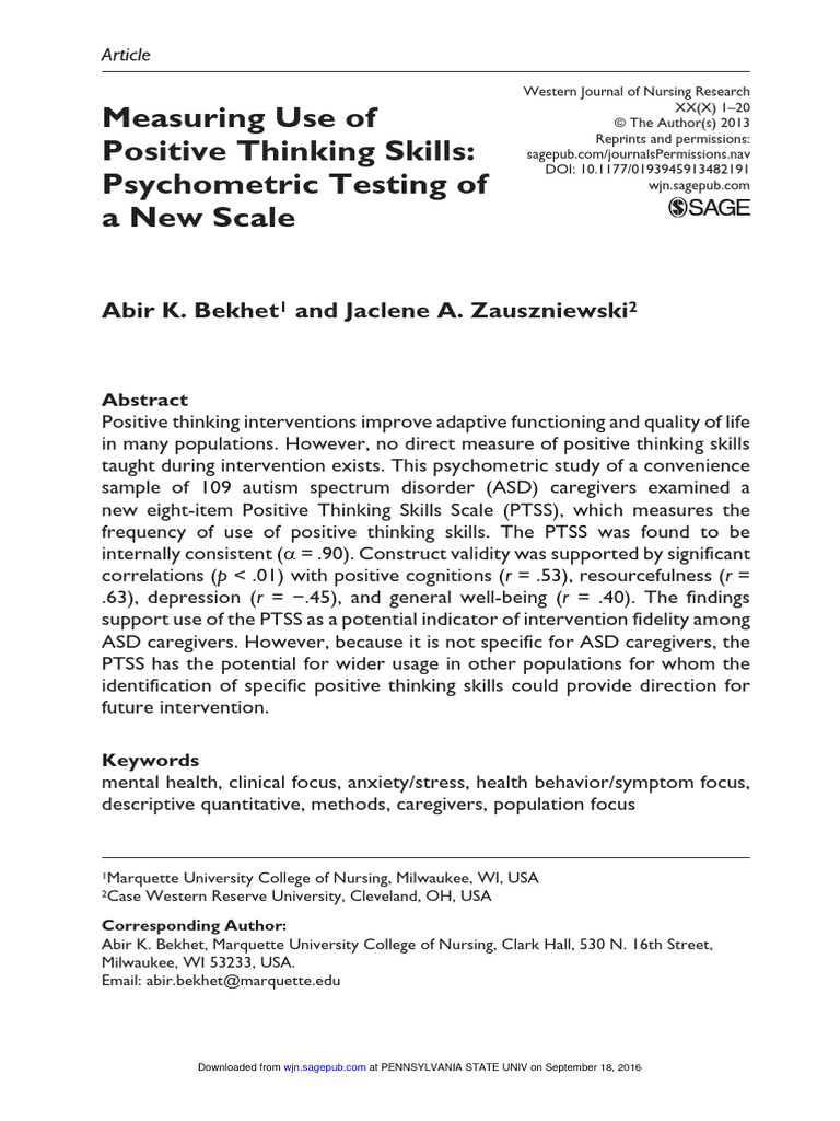 Psychometric Testing - Positive Thinking | PDF | Psychometrics ...