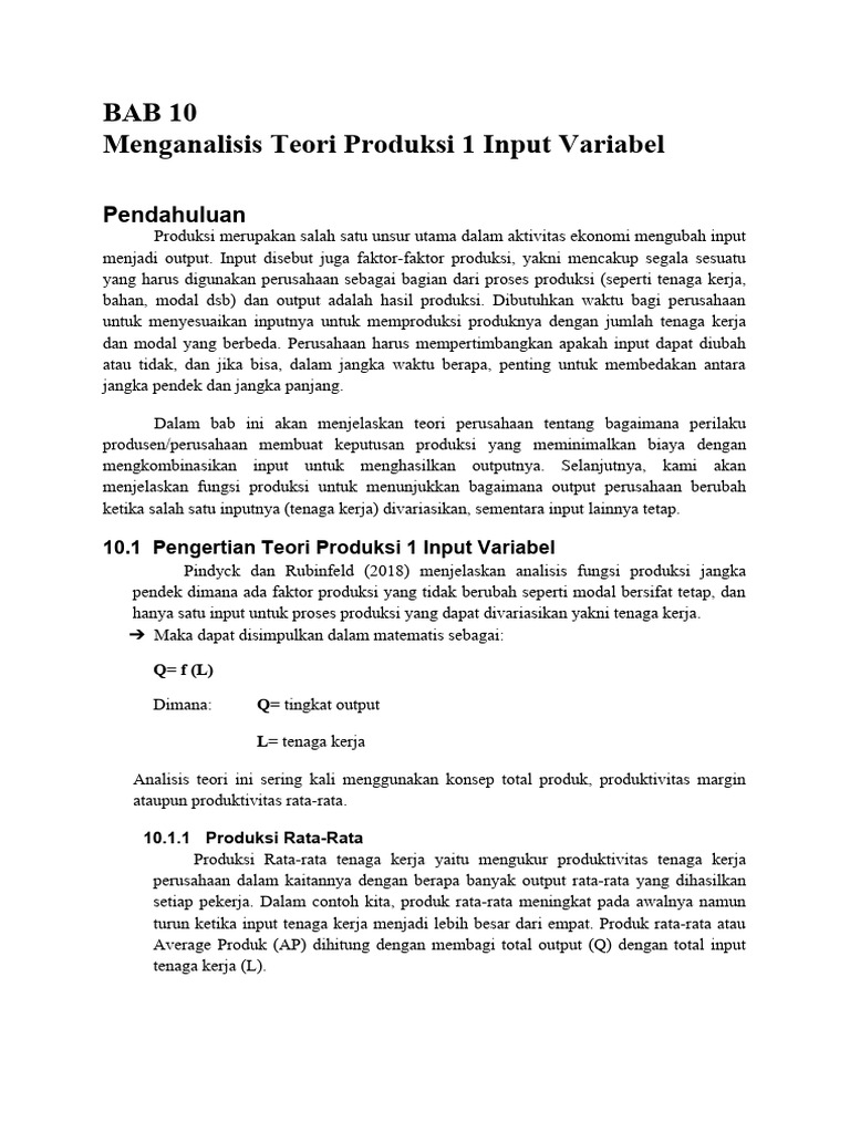 Bab Menganalisis Teori Produksi 1 Input Variable - Kelompok 2 - Ekonomi 2023J | PDF
