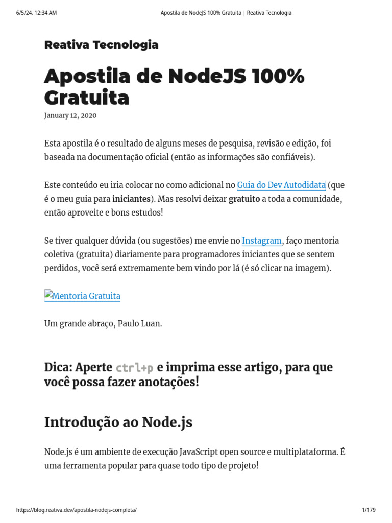 Apostila Gratuita de Node.js 100% Completa | PDF | Script Java | Rede ...