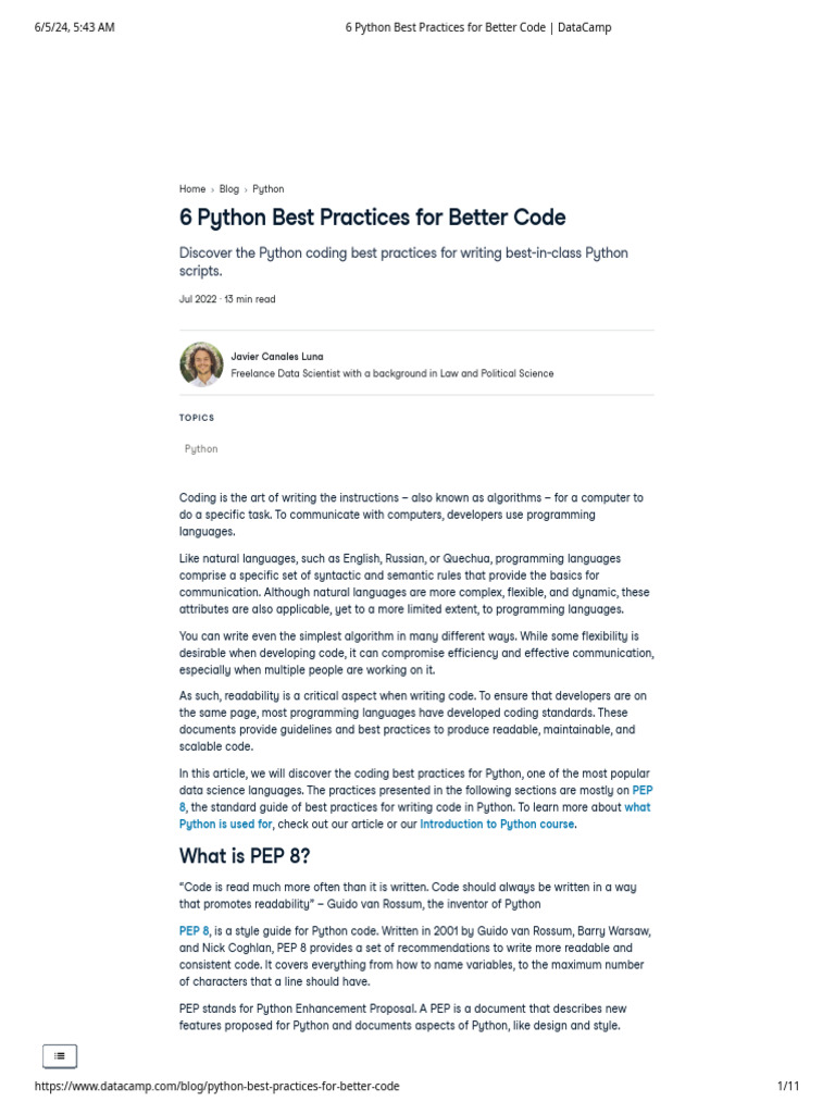 6 Python Best Practices For Better Code Datacamp Pdf Python Programming Language
