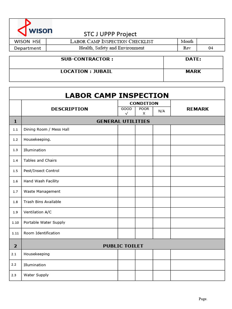 Camp Inspection Checklist. | PDF | Housekeeping | Safety