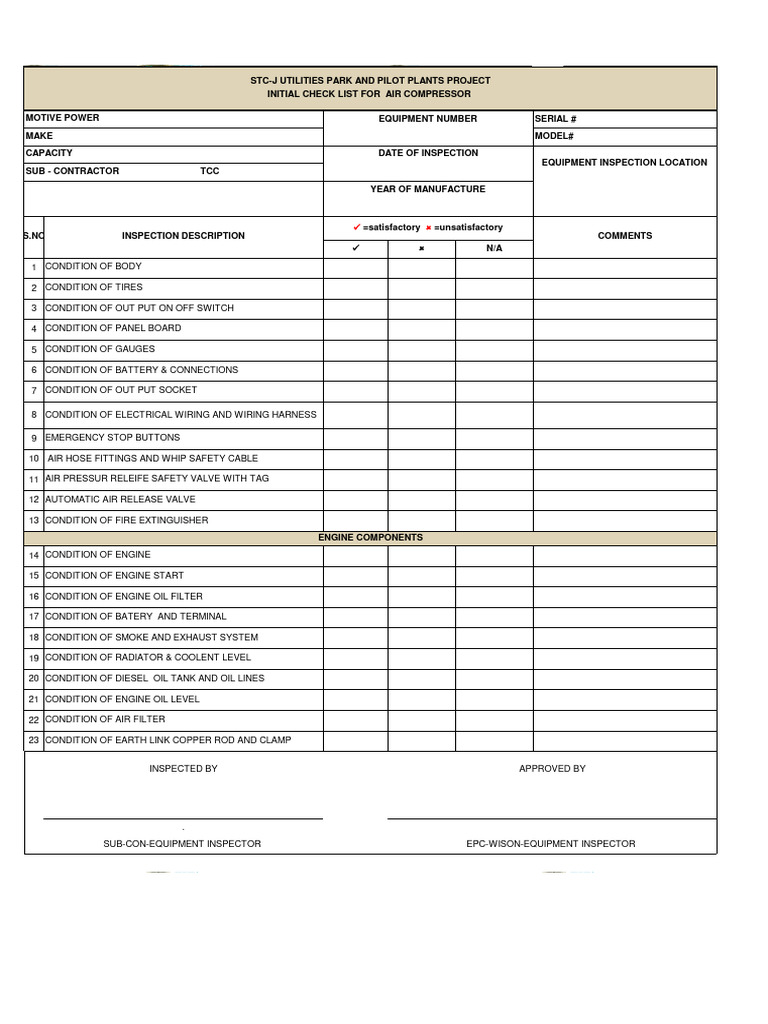 Air Compressor Inspection checklist | Download Free PDF | Manufactured ...