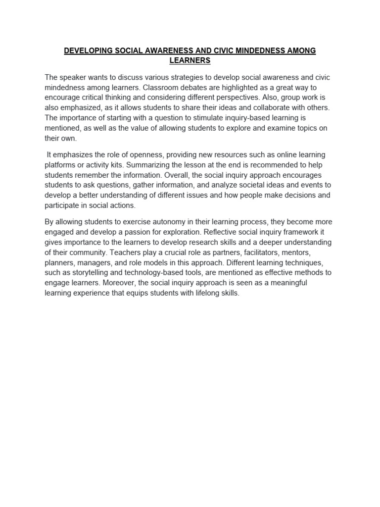 Enhancing Social Awareness in Learners | PDF | Career & Growth