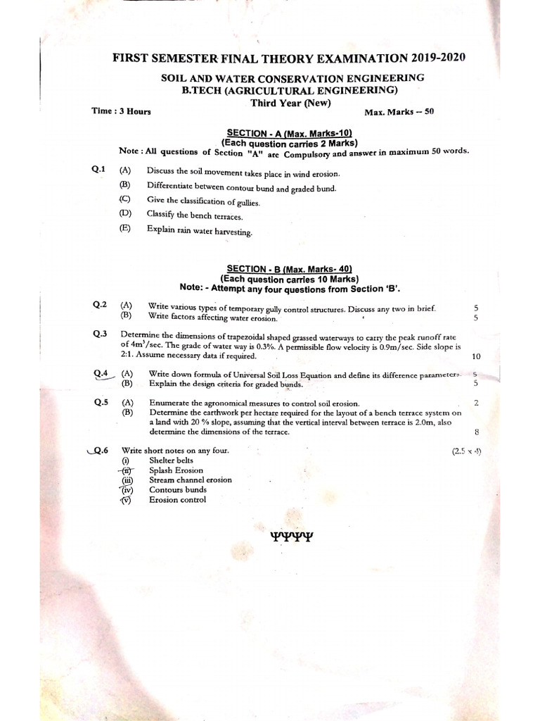 3rd Year SWC Paper B Tech JNKVV | PDF