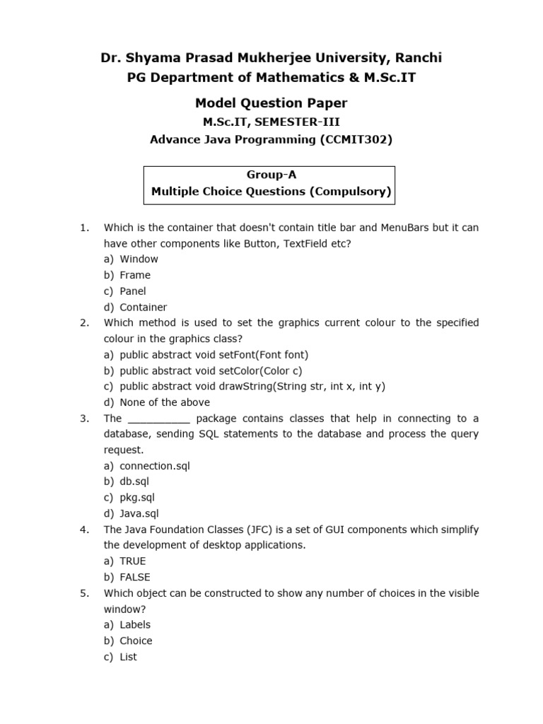 Model Question Paper of Advance Java | Download Free PDF | Xml ... Model Question Paper of Advance Java | Download Free PDF | Xml ...