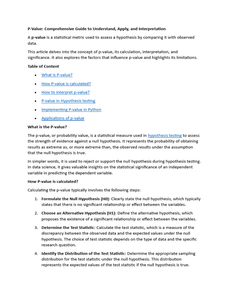 P Value Guide Pdf P Value Statistical Significance