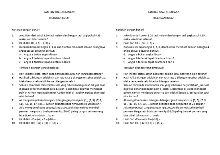LATIHAN SOAL OLIMPIADE - Salin | PDF