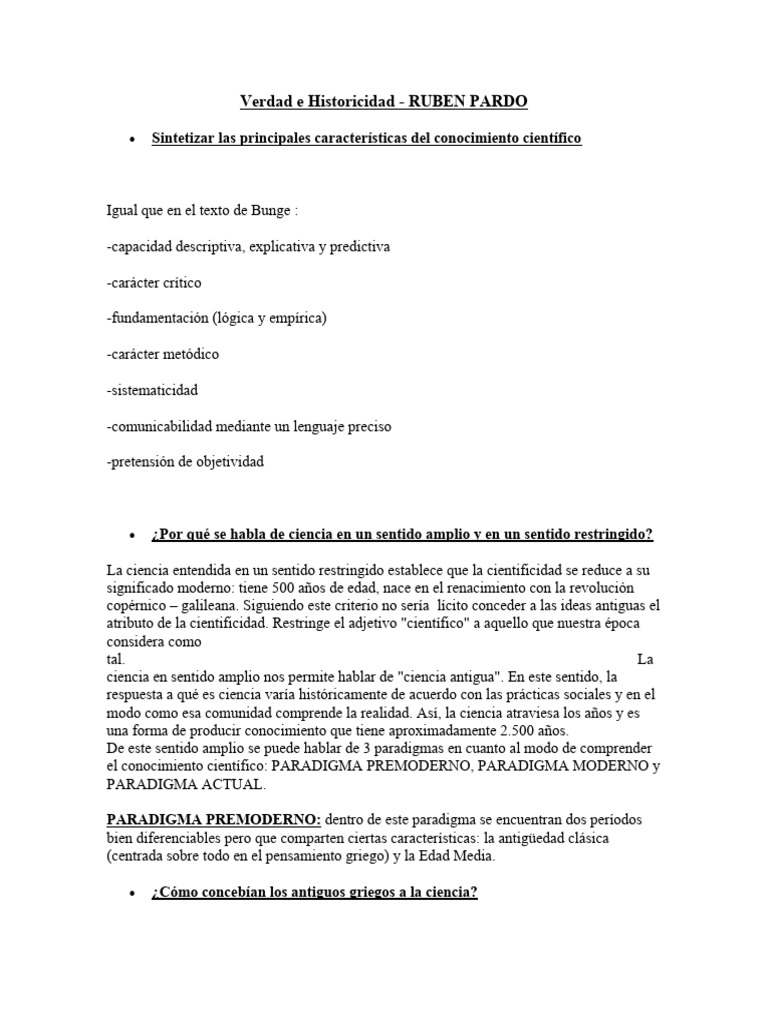 Resumen Pardo. Int CS Hist | PDF | Verdad | Conocimiento Resumen Pardo. Int CS Hist | PDF | Verdad | Conocimiento