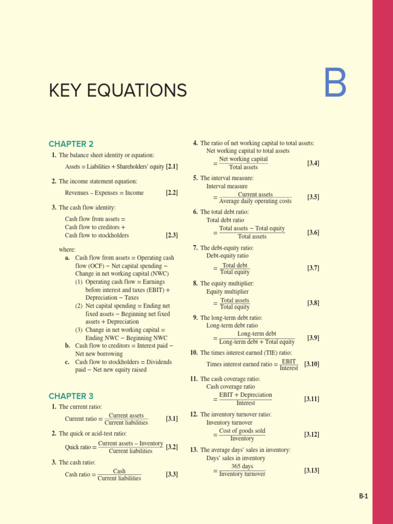 Corporate Finance Formula | PDF | Equity (Finance) | Working Capital