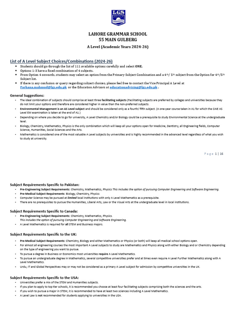 A Level Subject Combinations Guide 2024-26 | PDF | Science | Sociology