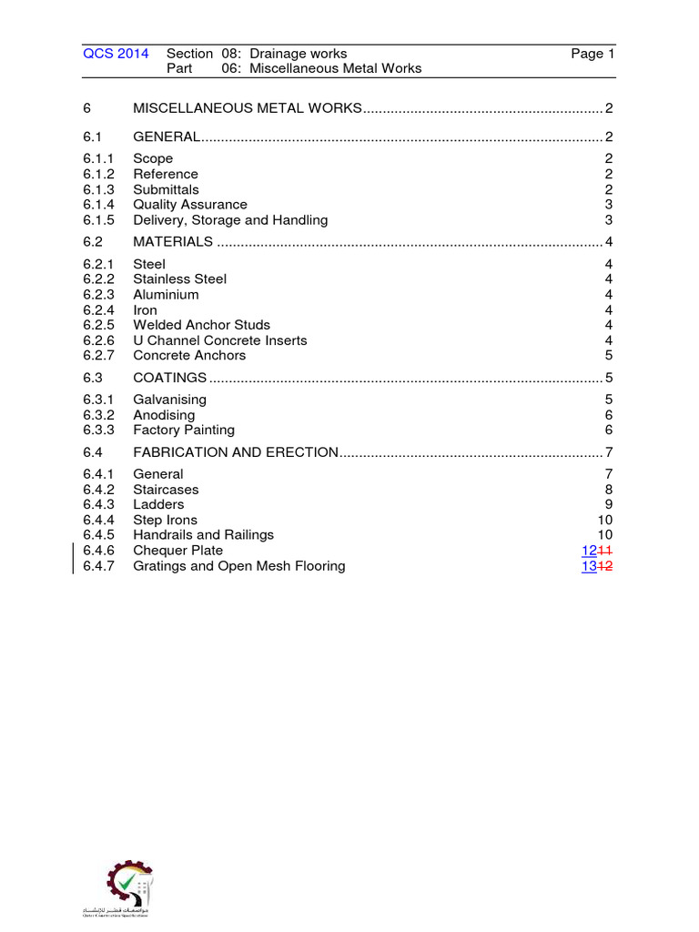 Miscellaneous Metal Works Specifications | PDF | Pipe (Fluid Conveyance ...